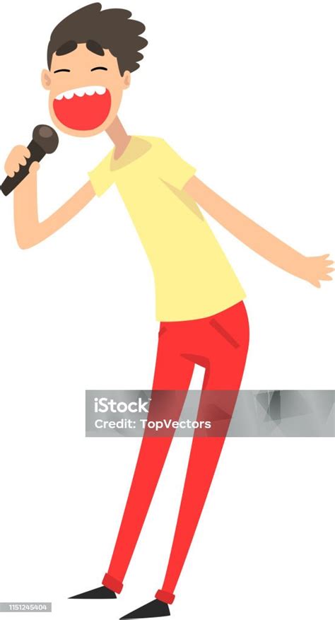 감정 남성가 수 마이크와 노래를 노래 남자 무대 벡터 일러스트 레이 션에 수행 공연에 대한 스톡 벡터 아트 및 기타 이미지 공연 남성상 남자 Istock