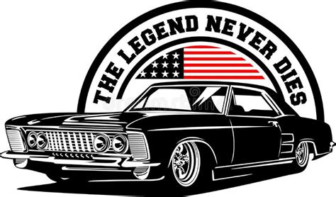 American Classic And Muscle Cars Logo Buick Riviera With American Flag Stock Illustration