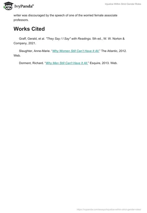 Injustice Within Strict Gender Roles 894 Words Essay Example