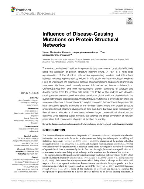Pdf Influence Of Disease Causing Mutations On Protein Structural Networks