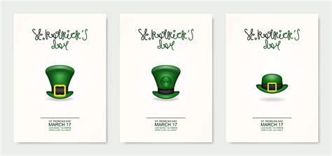 해피 세인트 패트릭의 날 인사말 카드 또는 휴일 또는 파티에 초대합니다 휴일의 속성과 휴일의 곱슬 비문 패트릭의 녹색 모자 벡터 0명에 대한 스톡 벡터 아트 및 기타 이미지