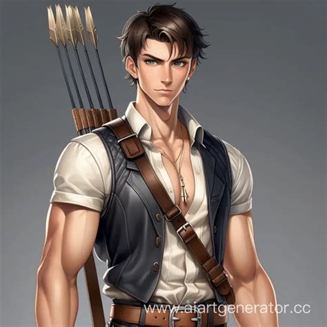 Muscular Archer In Leather Pants With Bow And Quiver Ai Art Generator