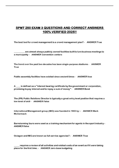 Spmt 260 Exam 3 Questions And Correct Answers 100 Verified 2025