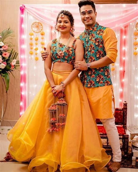 Beautiful Haldi Ceremony Wear Skirt Top With Indo Western Couple Combo