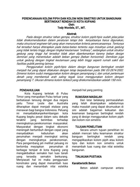 Perencanaan Kolom Pipih Dan Kolom Non Simetris Untuk Bangunan