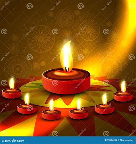 美丽的发光的愉快的diwali Diya五颜六色的rangoli印度festiva 向量例证 插画 包括有 抽象 节日 33694867