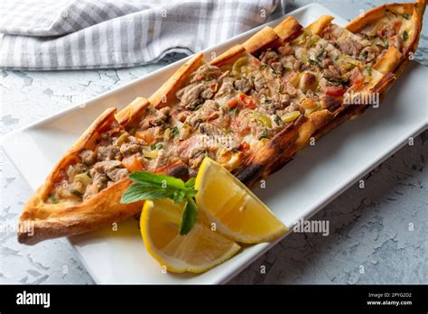 Traditional Delicious Turkish Food Meat Pide Turkish Name Kusbasi