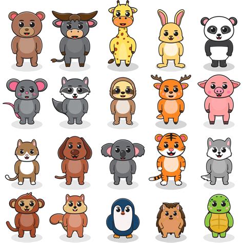 Set Of Cute Cartoon Animals Vector Illustration Vector Collection