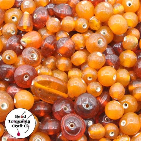 Glass Bead Mix 5 15mm 100 Grams Orange Bead Trimming And Craft Co