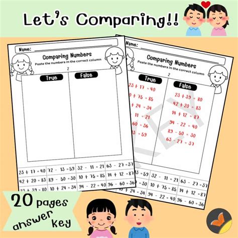 Comparing Numbers True Or False Math Equations Cut And Paste Worksheets