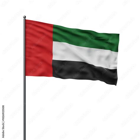 United Arab Emirates Flag Blowing In The Wind On A Flagpole Set