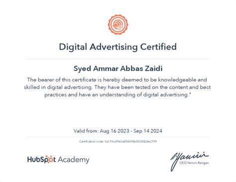 Syed Ammar Abbas Zaidi On Linkedin Hubspot Academy Digital Advertising