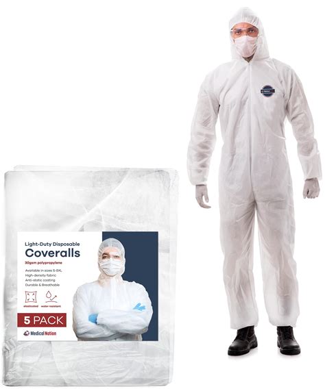 Medical Nation Hazmat Suits Disposable 5 Pack Light Duty Disposable