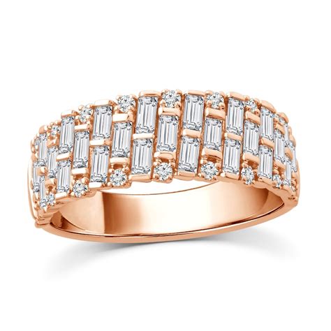 1 Ct Tw Baguette Cut Diamond Slanted Rows Band In 14k Rose Gold