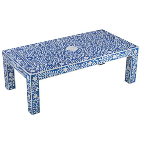 Стол синий отделка кость BONE INLAY dark blue Coffee Table по цене 134 ...