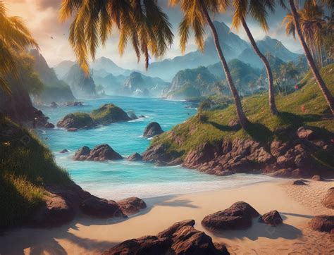 Beautiful Beach Scenery With Coconut Trees Background Beach Beautiful