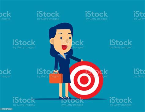 성공에 목표를 들고 비즈니스 우먼 개념 귀여운 비즈니스 성공적인 벡터 일러스트 레이 션입니다 경영자에 대한 스톡 벡터 아트 및