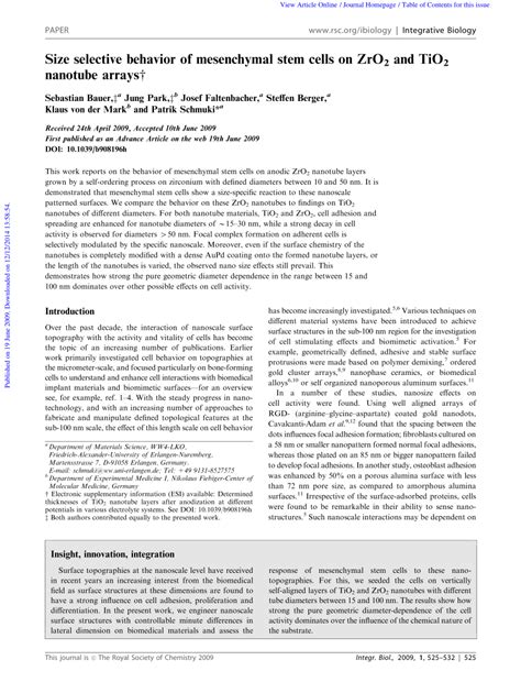 Pdf Size Selective Behavior Of Mesenchymal Stem Cells On Zro2 And