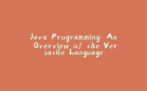 Java Programming An Overview Of The Versatile Language 拾光赋
