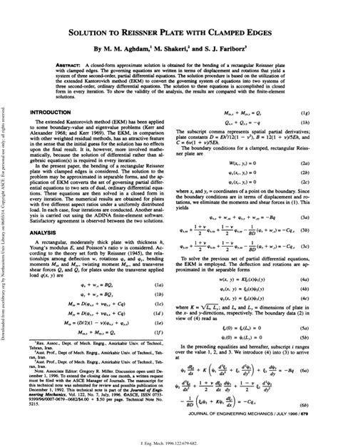 Pdf Solution To Reissner Plate With Clamped Edges