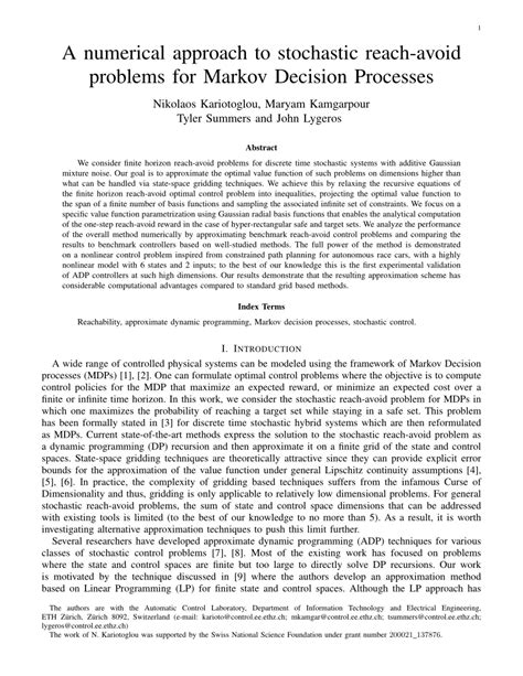 Pdf A Numerical Approach To Stochastic Reach Avoid Problems For Markov Decision Processes