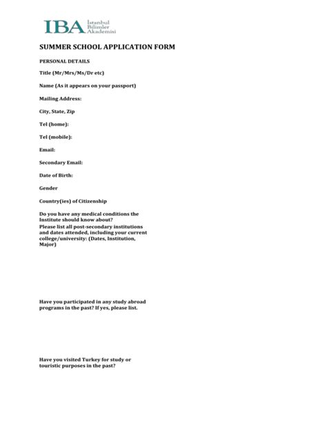 Sample Course Application Form Page 1