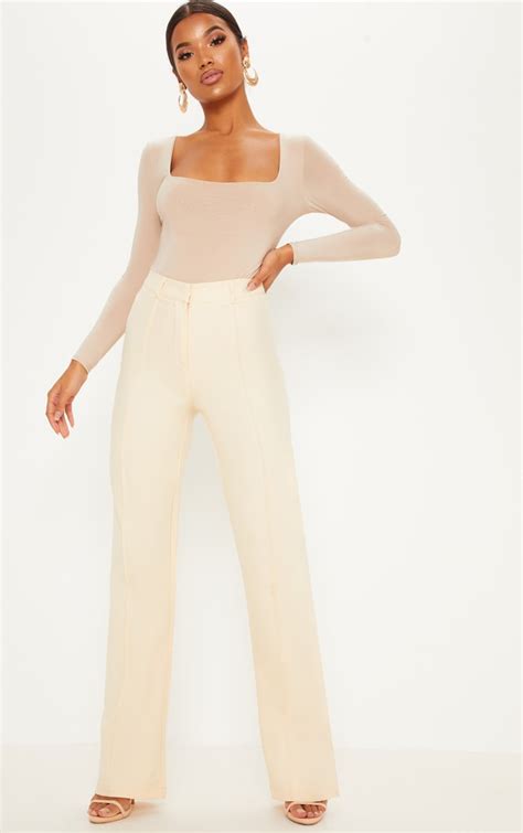 Anala Champagne High Waisted Wide Leg Trousers Prettylittlething