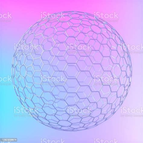 파란색과 분홍색 배경 3d 이미지에 와이어 볼의 추상 이미지 구에 대한 스톡 사진 및 기타 이미지 구 육각형 라인아트 Istock