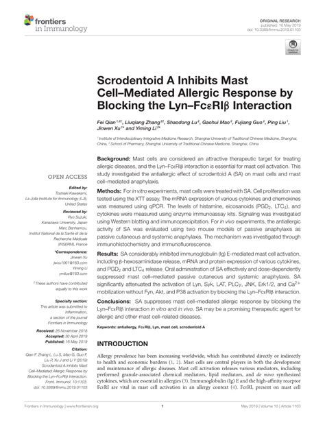 Pdf Scrodentoid A Inhibits Mast Cellmediated Allergic Response By