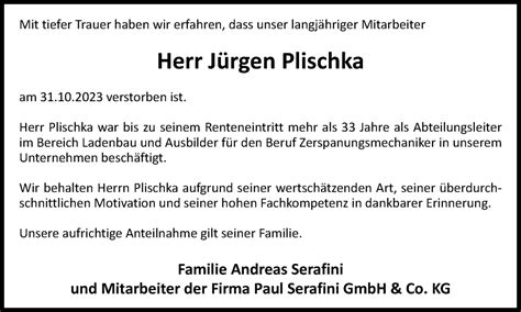 Traueranzeigen Von Jürgen Plischka Trauer In Nrwde