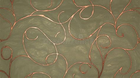 Elegant Green Background With Intricate Copper Swirl Patterns Creating