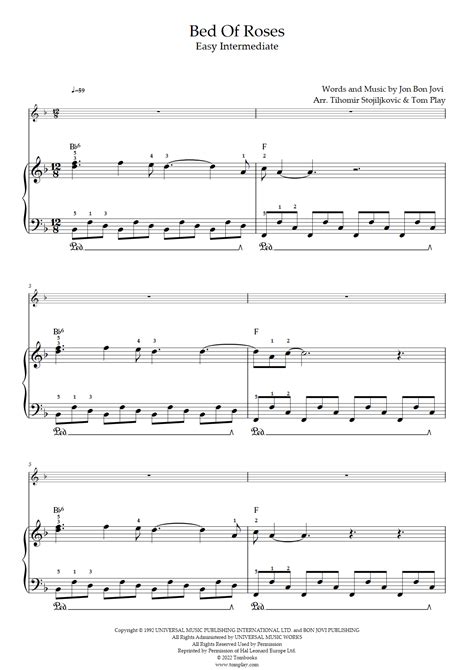 Bed Of Roses Nível Fácil Intermediário Piano Solo Bon Jovi