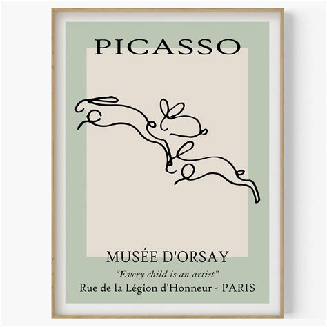 Picasso Rabbit Sketch Picasso Line Art Animal Poster Exhibition