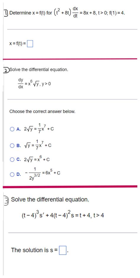 Solved D Determine X F T For T T Dtdx X T F Chegg