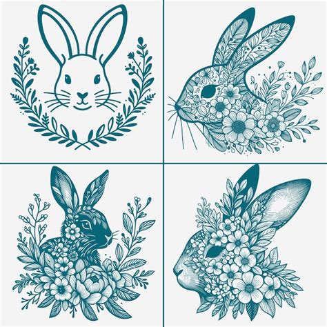 Premium Vector Happy Easter Floral Rabbit Vector Rabbit Silhouette