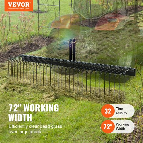 Vevor Tow Behind Landscape Rake 18m Tow Dethatcher With 32 Steel