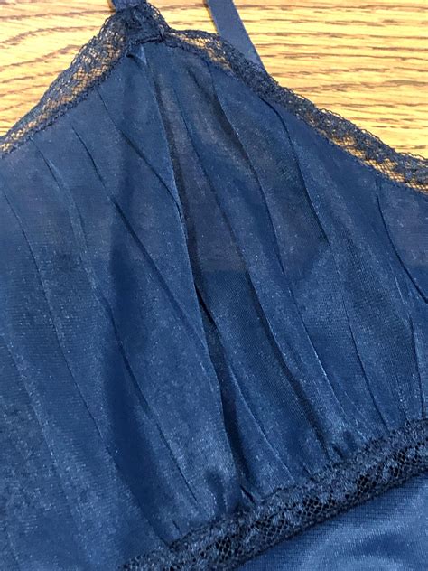 Vintage Navy Blue Sheer Lace Rogers Full Slip Size 36 Etsy