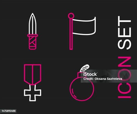 세트 라인 폭탄 폭발 준비 군사 보상 메달 깃발과 칼 아이콘 벡터 군사에 대한 스톡 벡터 아트 및 기타 이미지 군사 금속