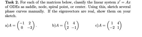 Solved Task 2 For Each Of The Matrices Below Classify Chegg Com