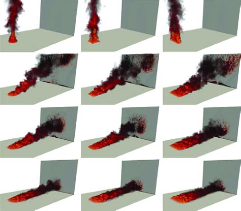A Matrix Of Volume Renderings Of Instantaneous Temperature For The R2