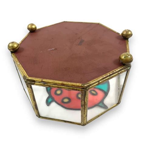 1960 S Ladybug Stained Glass Mirrored With Brass Hexa Gem