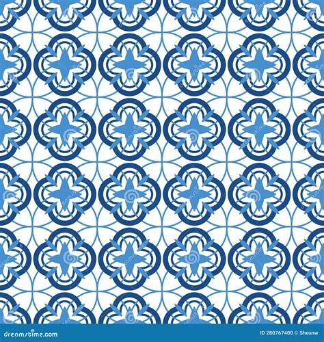 Vector Seamless Geometric Ornamental Pattern Blue And White Tile Elegant Texture Decorative