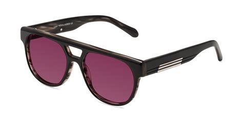 Black Brown Double Bridge Grandpa Acetate Tinted Sunglasses With Wine