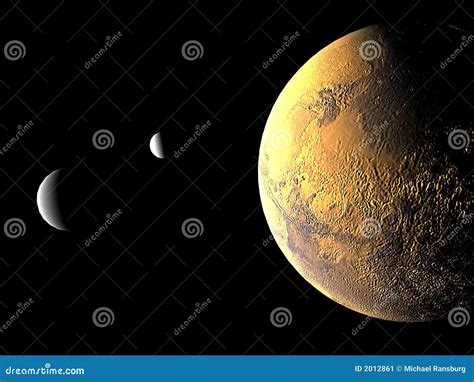 Mars And Its Two Moons Stock Illustration Illustration Of Crater 2012861