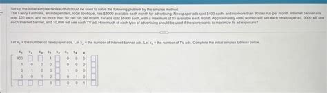 Solved Set Up The Incial Simplex Tableau That Could Be Used