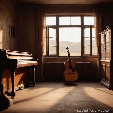 A Dimly Lit Music Room Stable Diffusion Online