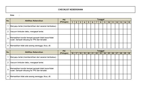 Checklist Kebersihan Pdf
