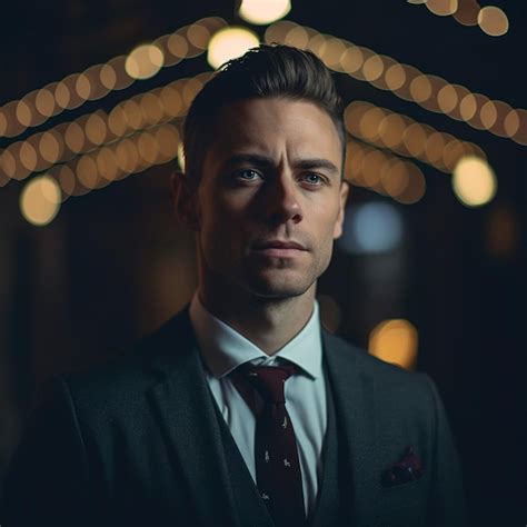 Premium Photo A Man In A Suit And Tie Stands In Front Of A Stage With