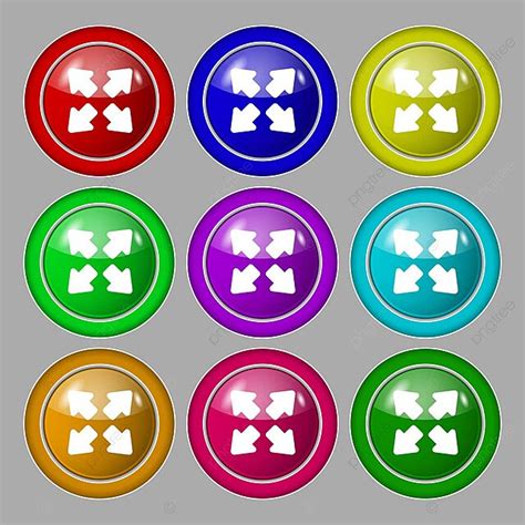 Vector Set Of Nine Colorful Circular Buttons Featuring Video Deployment And Screen Size Icons