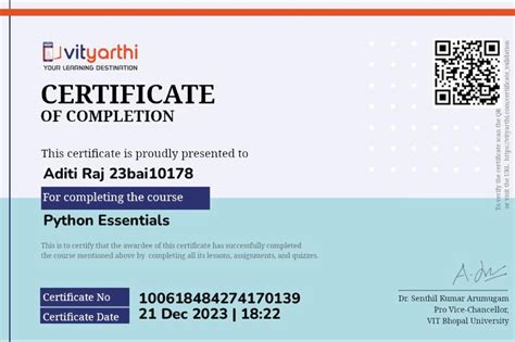 Aditi Raj On Linkedin Completed Python Essentials Course Of Vityarthi